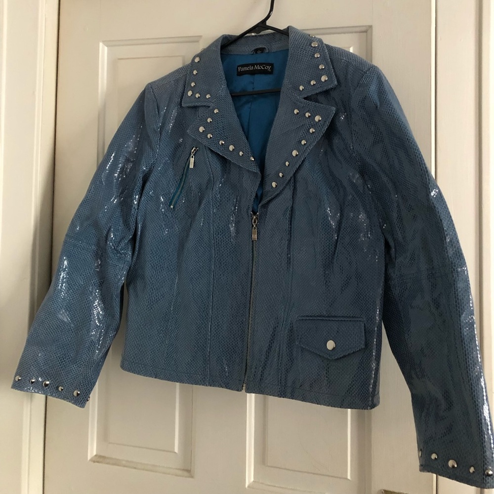 Pamela Mccoy Blue Leather Jacket - Gem